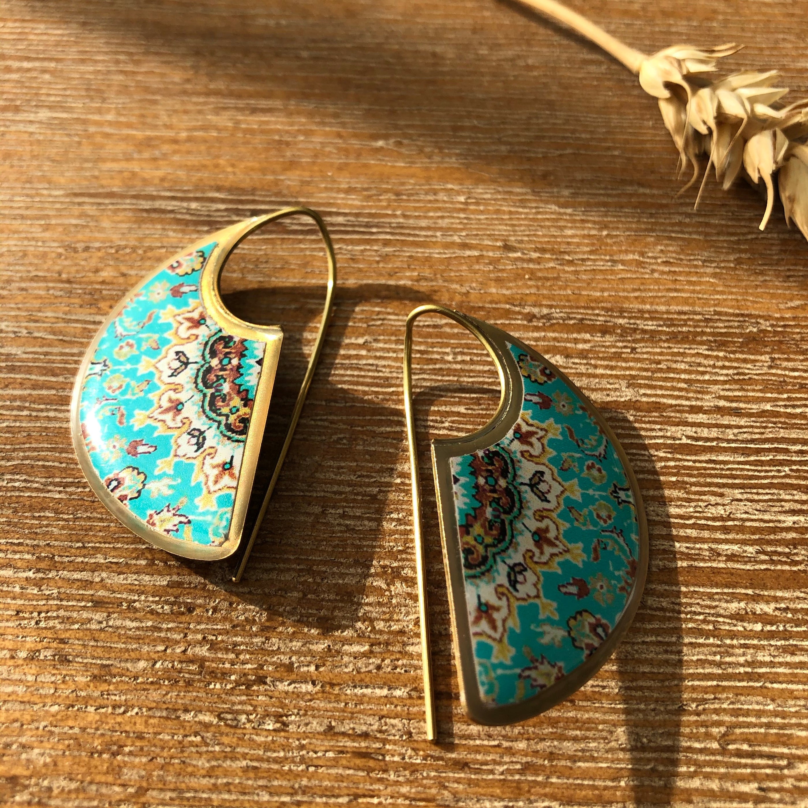 Brass Persian Earrings with Kashi Kari Pattern