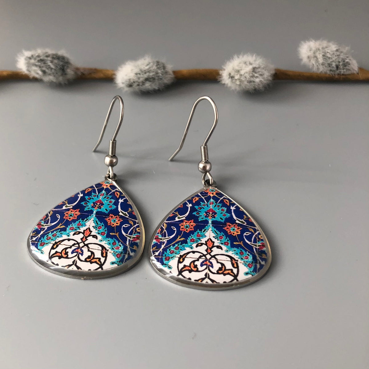 Handmade Hypoallergenic Steel Earrings with Colorful Persian Symbols