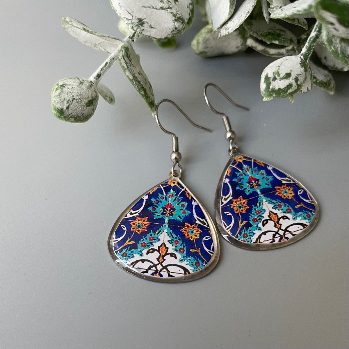 Handmade Hypoallergenic Steel Earrings with Colorful Persian Symbols