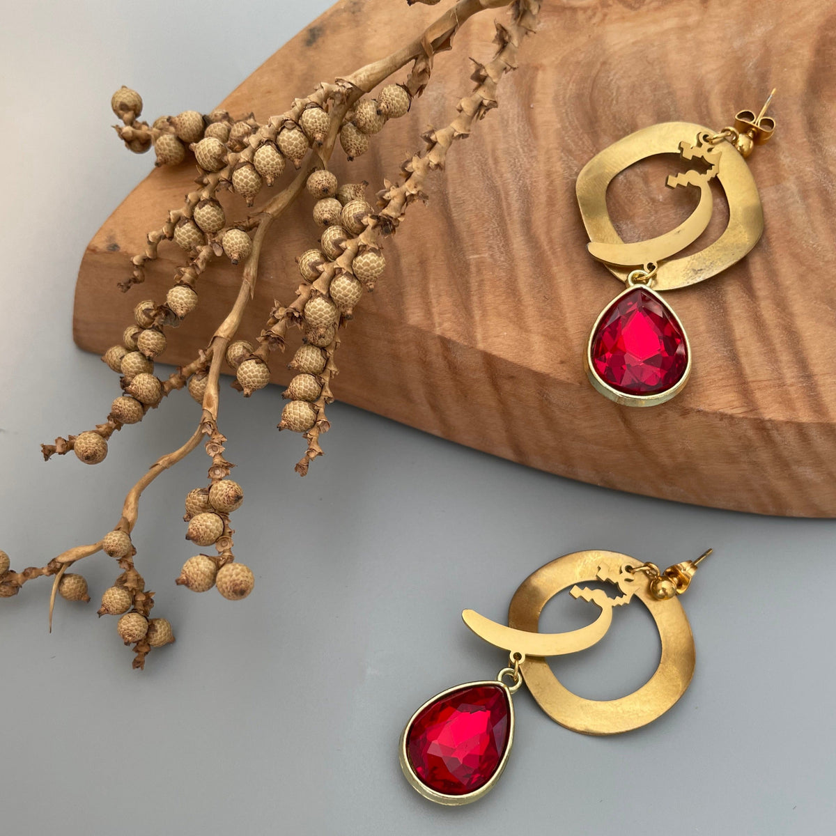 Persian Earring with Red Crystal and Love